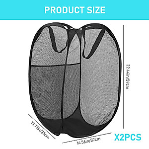 Zxglxinyao Mesh Pop up Laundry Hamper, 2 Pcs Folding Mesh Popup Laundry Hamper Basket, Foldable Mesh Laundry Basket, Collapsible Laundry Hamper Basket with Handles for Travel, College Dorms, Rooms