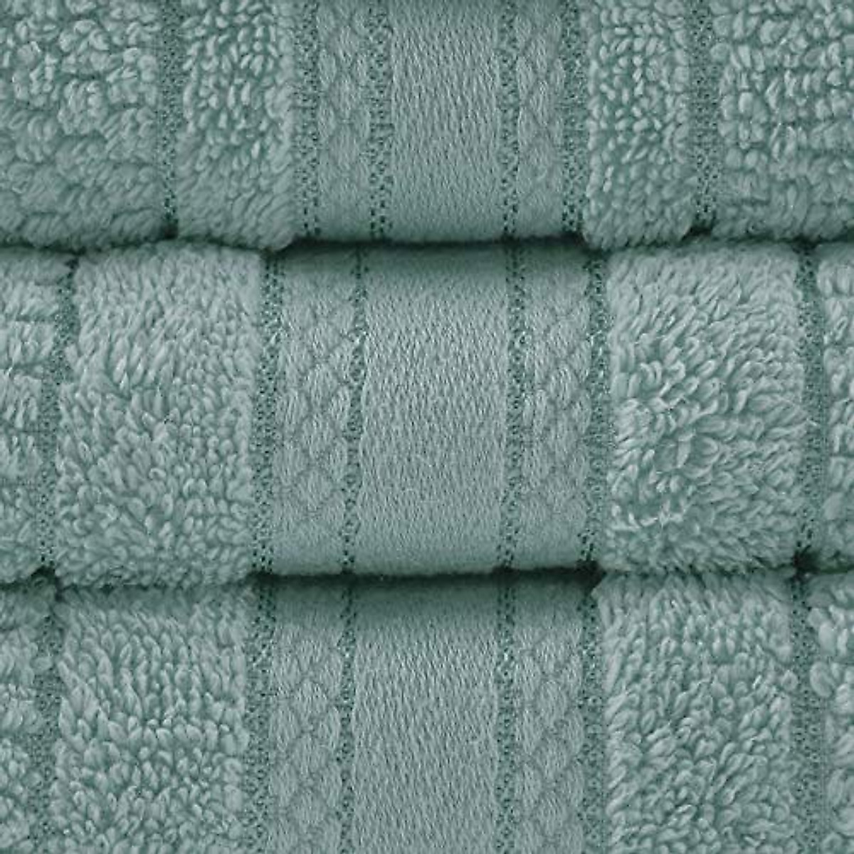 Madison Park Essentials Adrien 100% Cotton Soft Bathroom Towel Set, Highly Absorbent, Zero Twist, Quick Dry, Include 2 for Shower, 2 Hand & 2 Facial Wash Cloth, Multi Sizes, Seafoam 6 Piece