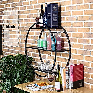 PIBM Stylish Simplicity Shelf Wall Mounted Floating Rack Shelves Round Shape Iron Art Storage Bookshelf Bar Living Room,2 Colours,3 Layers, Black , 70x24x70cm