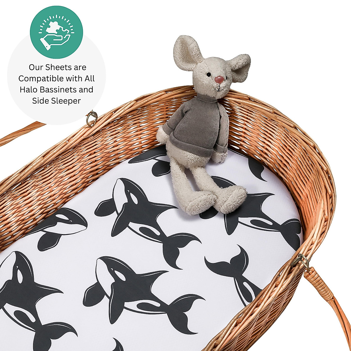 TansyPanda Bassinet Sheets for Baby Delight Snuggle Nest, Chicco LullaGo, Snoo Smart, Fisher Price, 4PC, 30 x 18 Inch, Ultra Soft, Breathable, Snug Fit, Unisex Boys Girls, Gray White (Ocean Fish)