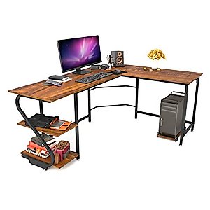 Weehom Reversible L-Shaped Desk with Shelves Large Corner Gaming Computer Desks for Home Office Writing Workstation Wooden Table