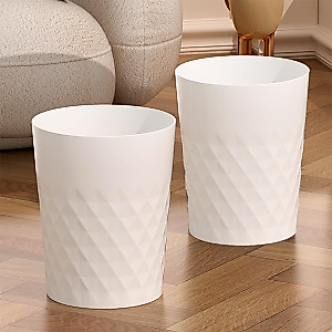 HOLTPHILI 1.8 Gallon Small Trash Can 2 Pack Bathroom Garbage Can Waste Basket Recycling Bin for Dorms Bedrooms Offices Kitchens, White