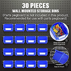 30 Pcs Wall Mounted Storage Bins Without Rack Plastic Hanging Parts Bins 5 x 4 x 3 Inches Open Front Small Screw Organizers Wall Mount Tools Organizers for Kitchen Workshop Classroom Office Parts
