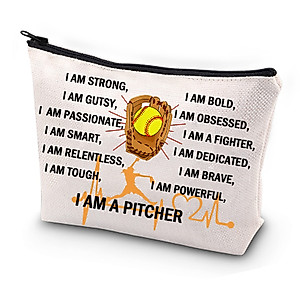 JYTAPP Softball Makeup Bag I Am Strong I Am Bold Softball Player Gift Softball Pitcher Gift Softball Theme Sport Cosmetic Pouch Bag