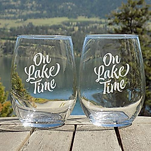On Lake Time - Lake House Wine Glasses, Lakehouse Decor for the Home, Lake House Gifts, Set of 2