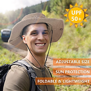 Obling Sun Hat, Fishing Hat UPF 50 Wide Brim Bucket Hat Safari Boonie Hat B-Khaki
