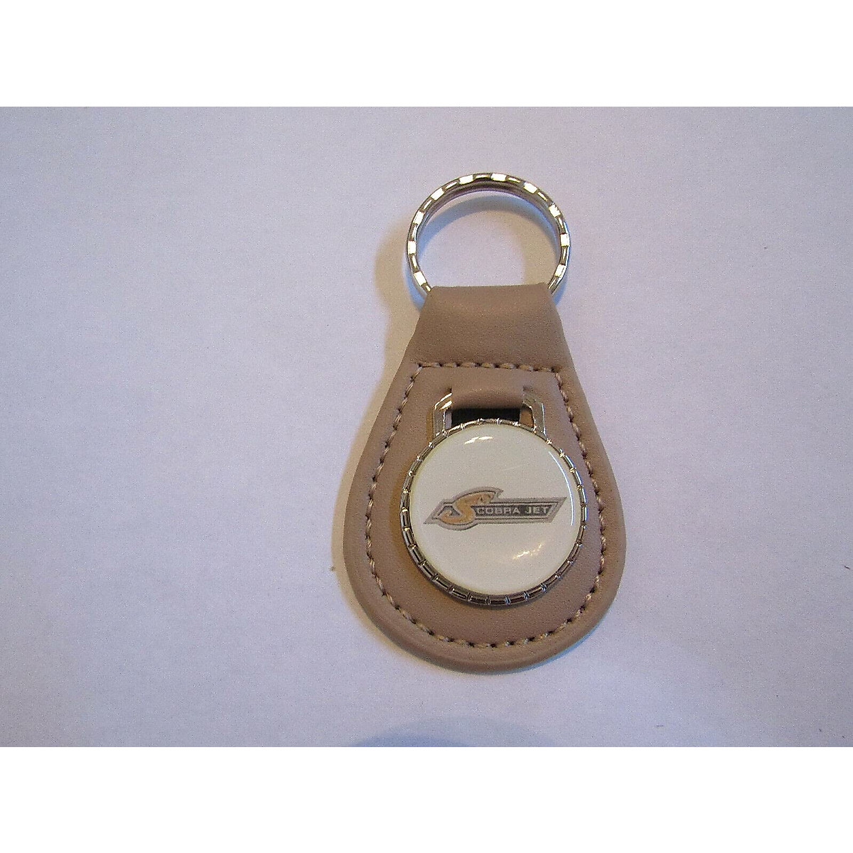 1968 SHELBY COBRA JET DASH EMBLEM LOGO LEATHER KEYCHAIN - BEIGE