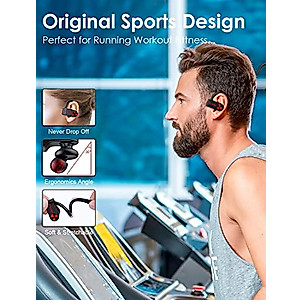 XLeader SoundAngel Sport3 Pro - Bluetooth 5.1 Sports Earbuds IPX7 Waterproof Wireless Running Headphones in Ear with LED Display Charging Case TWS Earphones with Micphones for Workout Fittness Gym Red