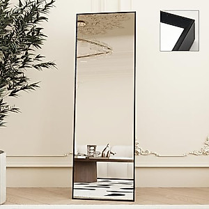 Beauty4U Beveled Edge Full Length Floor Mirror, 59" x 16" Free Standing Hanging or Leaning Body Mirror, Wall-Mounted Mirror Dressing Mirror for Bedroom, Bathroom, Black