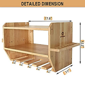 simesove Power Tool Organizer,Drill Holder Storage Wall Mounted with 6 Tool Organizer Slots, Wrench,Screwdriver and Circular Saw Storage,Solid Wooden Drill Charging Station