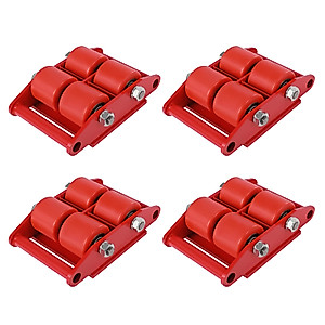 4pcs Machinery Mover with 2 Handles, 6T Machinery Skate Dolly, 13200lbs Machinery Moving Skate, Machinery Mover Skate w/ 360° Rotation Cap and 4 Rollers, Heavy Duty Industrial Moving Equipment, Red