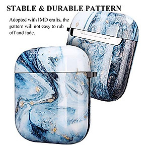 Happypapa Airpods Case Designed for Apple AirPods 2 & 1 Full Protective Case Cover with Keychain Cute Girls Men Durable Shockproof Anti Lost Case for Airpods Charging Case (Ice Blue Marble)