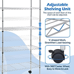 Dkelincs Wire Shelving Unit 30''L×14''W×60''H NSF Metal Storage Shelves 5 Tier Height Adjustable Wire Shelf with 4 Wheels for Kitchen Office Pantry Bathroom Garage, Chrome
