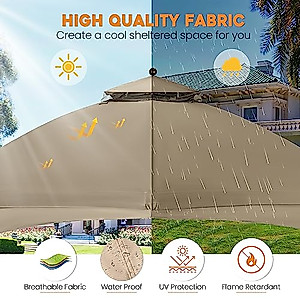 Akeacubo Replacement Canopy Cover - Double Teir Sunshade Polyester Soft Top Cover for 10'x12' Gazebo Providing Shade and Shelter in Gardens, Parks, Backyards, Patios or Decks - Beige