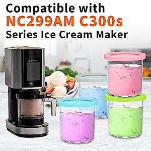 4 Pack Creami Pints and Lids for Ninja, Ice Cream Containers Compatible with Ninja Creami NC299AM C300s Series Ice Cream Maker, Replacement Pints Containers and Lids, BPA-Free & Dishwasher Safe