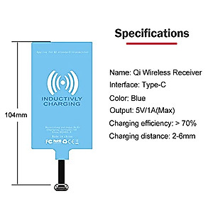 Wireless Charger+Type-C Receiver for Samsung Galaxy A20 A30 A50 A60 A70 A90 5G, Black