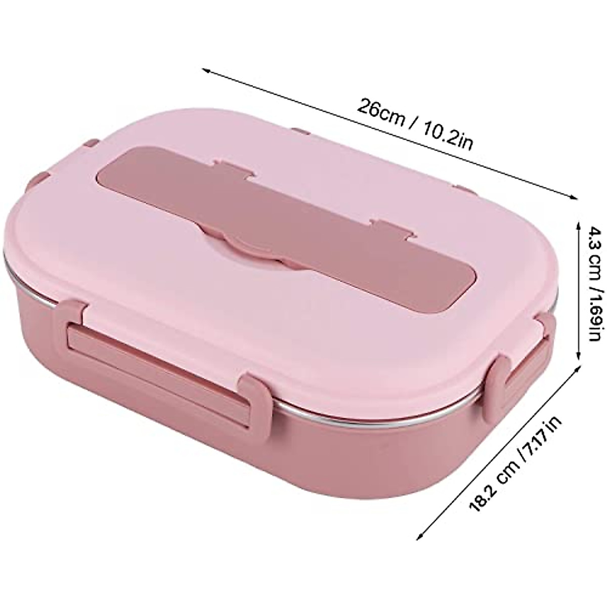 Raviga Stainless Steel Lunch Box 4 Compartments Portable Bento Box for Kids Student or Adult Food Storage Containers with Lids Airtight Soup Bowl And Tableware Large Capacity 50-oz(Pink)