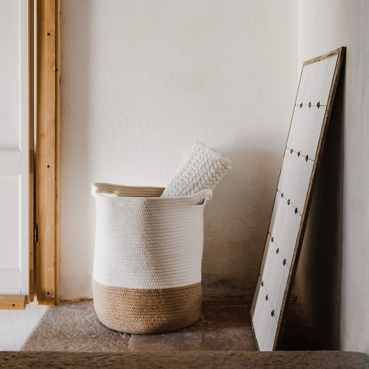Large Woven Storage Baskets (Set of 2) Decorative Blanket Basket for Living Room, Toys, Pillows, Nursery or Towels. Laundry Hamper. Baskets for Organizing. Cotton Rope Baskets