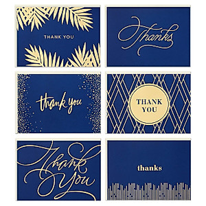Hallmark Thank You Cards Assortment, Gold and Navy (120 Thank You Notes with Envelopes for Wedding, Bridal Shower, Baby Shower, Business, Graduation)