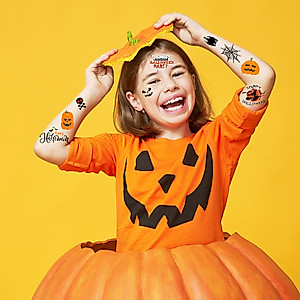 Whaline 270Pcs+ Halloween Temporary Tattoos 16 Sheet Waterproof Tattoo Stickers Pumpkin Witch Ghost Bat Tattoo Decals for Boy Girl Party Favors Trick or Treat Decoration Face Arm Body