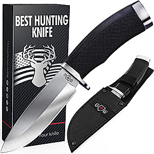 Hunting Knife with Sheath Survival Knives for Men - Best Tactical Camping Hunting Hiking Knife - Bushcraft Field Gear Accessories Tool - Fixed Blade Sharp Knofe with Rubber Handle for Men 148109
