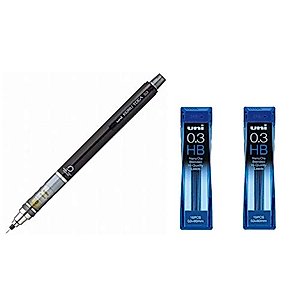 Uni Kurutoga Mechanical Pencil Standard 0.3mm Black (M34501P.24)+ Uni NanoDia Mechanical Pencil 0.3 mm Lead HB x 2 Set