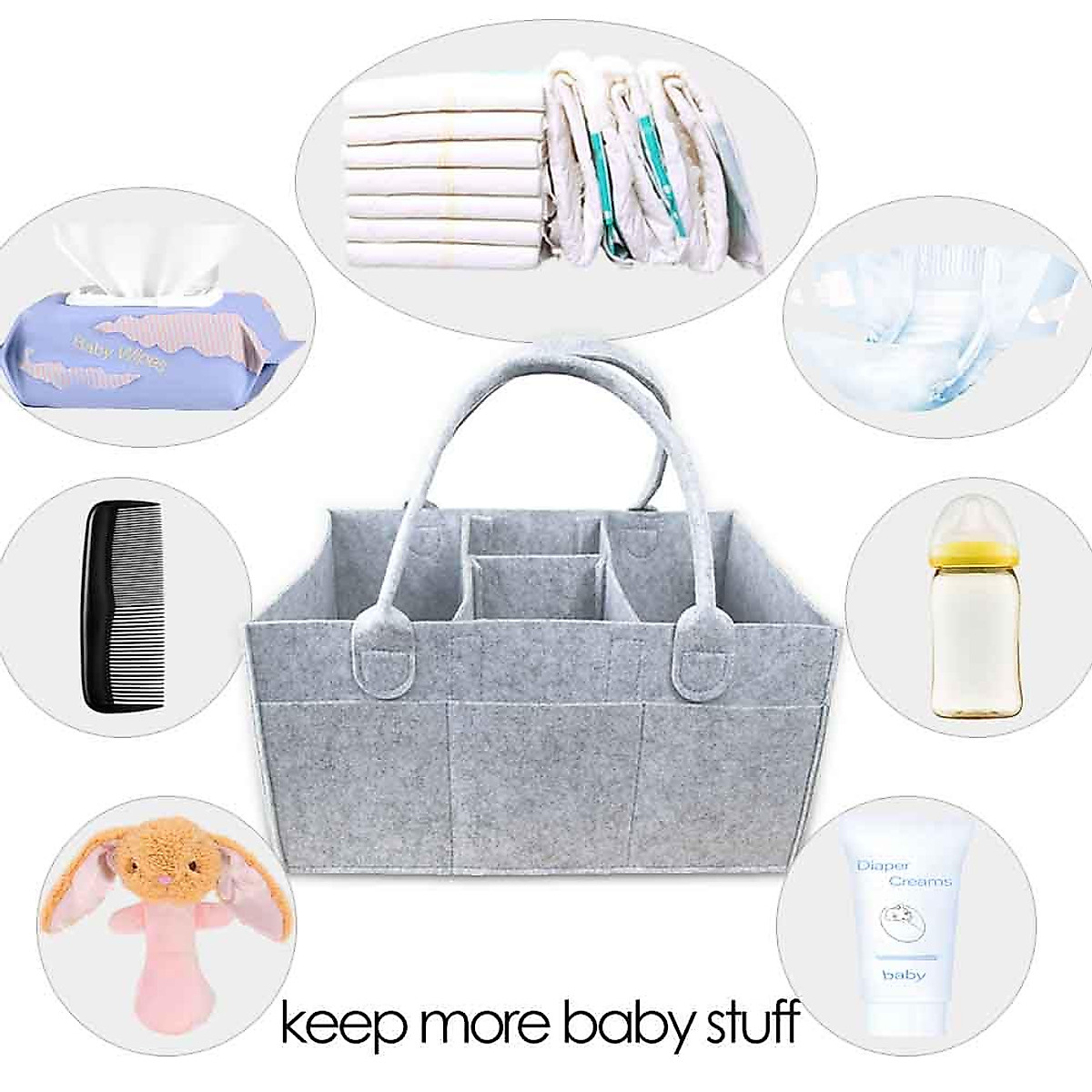 TOFOAN Baby Diaper Caddy Organizer with Removable Inserts,Thickened Felt Nursery Basket,Baby Diaper Bag Organizer with Detachable Dividers,Baby Diaper Caddy Organizer for Changing Table,Car - Grey