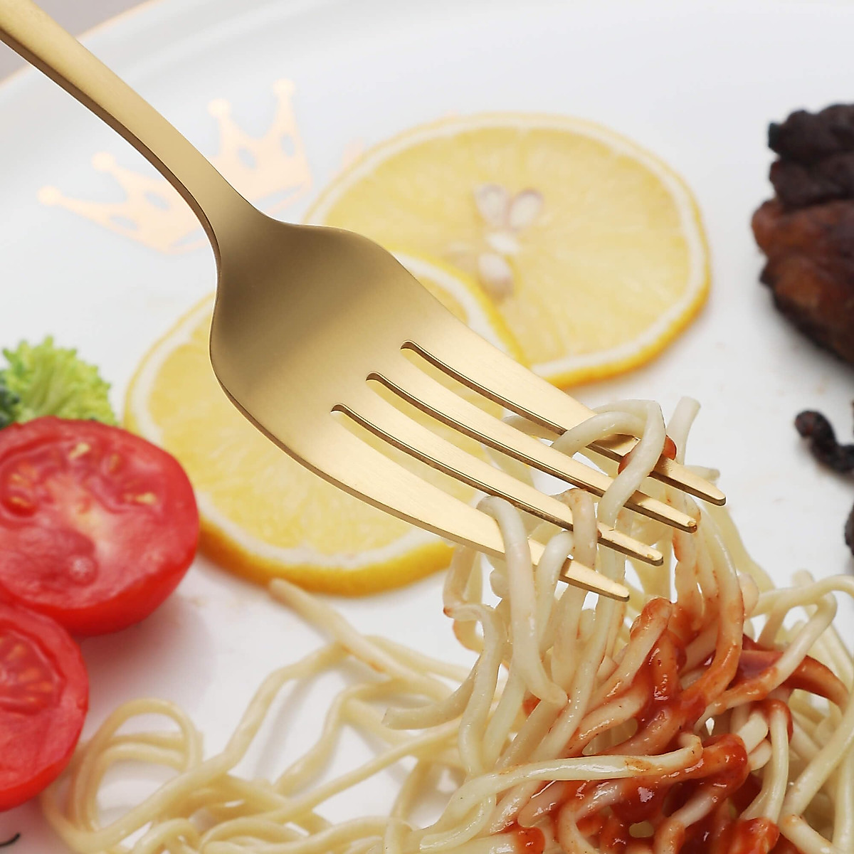 Joincook Matte Gold Silverware Set,30 Piece Stainless Steel Modern Flatware Set,Brushed Cutlery Set Service for 6,Satin Finish Utensils Set,Home Kitchen and Restaurant,Dishwasher Safe