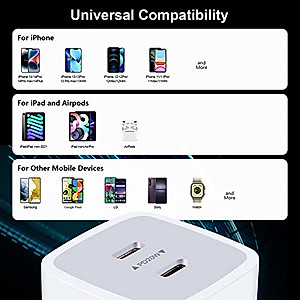 USB C Block,Sicodo 40W Dual USB C Wall Charger,2-Port PD 3.0 20W USB C Cube Power Adapter for iPhone 14/14 Pro/14 Pro Max/13/12/11/X Plus,Samsung Galaxy S23 Ultra,S22,S21,Pixel 7Pro/7,USB C Wall Plug