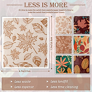 GreenPine 6 Pcs Fall Swedish Kitchen Dishcloths Thanksgiving Kitchen Dish Towel Autumn Leaves Reusable Washable Cotton Cloth Absorbent Dish Cloth for Kitchen Washing Cleaning