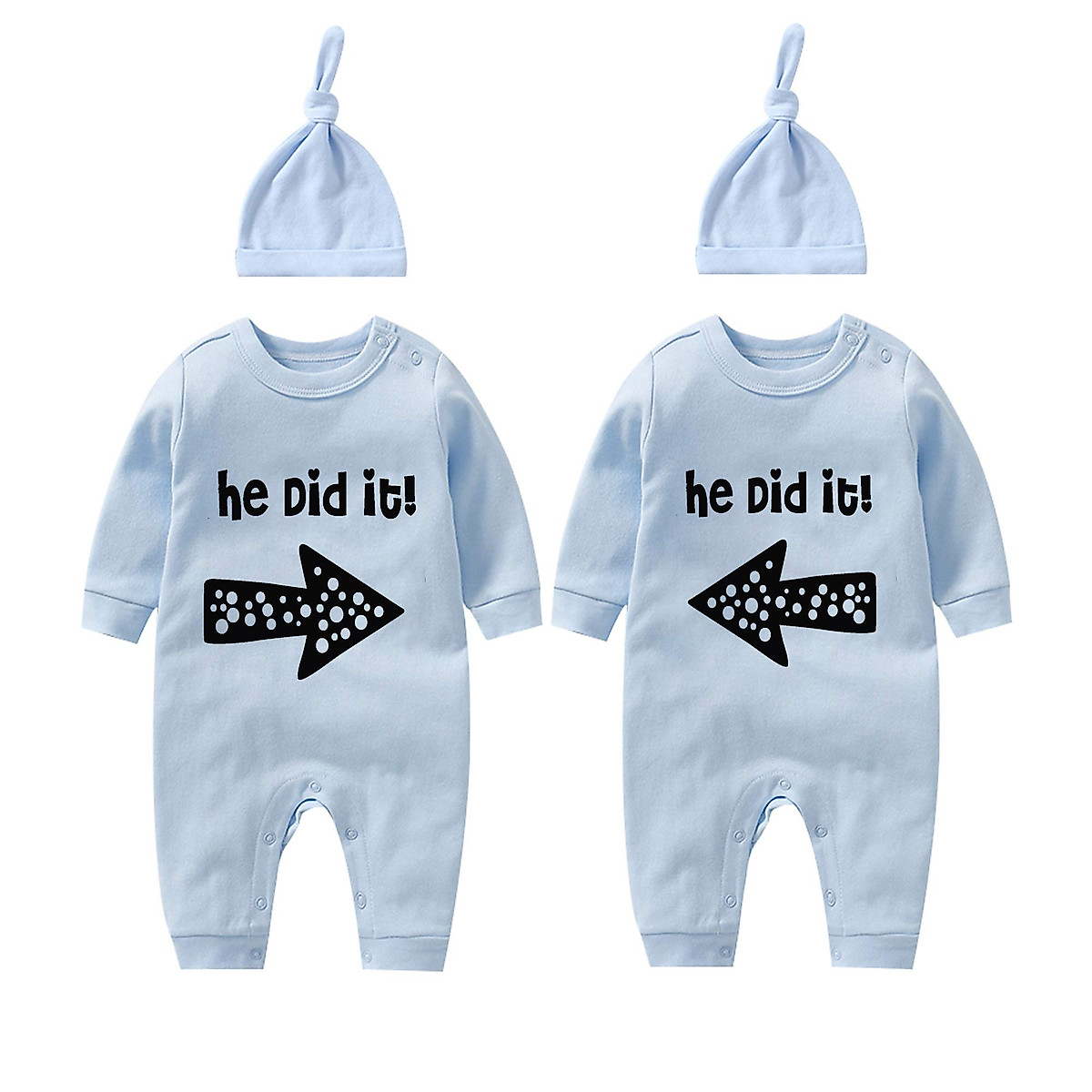 YSCULBUTOL Baby Twins He did it She did it Newborn Infant Baby Bodysuit Romper Outfit Toddler Clothes (blue he did it and hat 9m)
