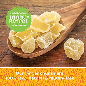 Dried Crystallized Ginger Chunks, 16 oz. Unsulphured Dried Ginger Candy, Candied Ginger Chunks, Caramelized Ginger Chews Candy, Unsulphured Crystalized Ginger Pieces. All Natural, Non-GMO, 1 Pound.