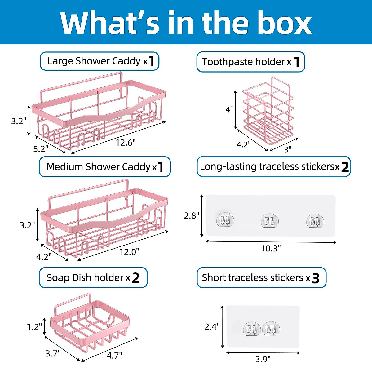 Youvip Pink Shower Caddy, Shower Organizers [5-Pack], Rustproof Bathroom Shower Shelves for Inside Shower, Adhesive Shower Caddy with Soap Caddy & Toothbrush Holder No Drilling