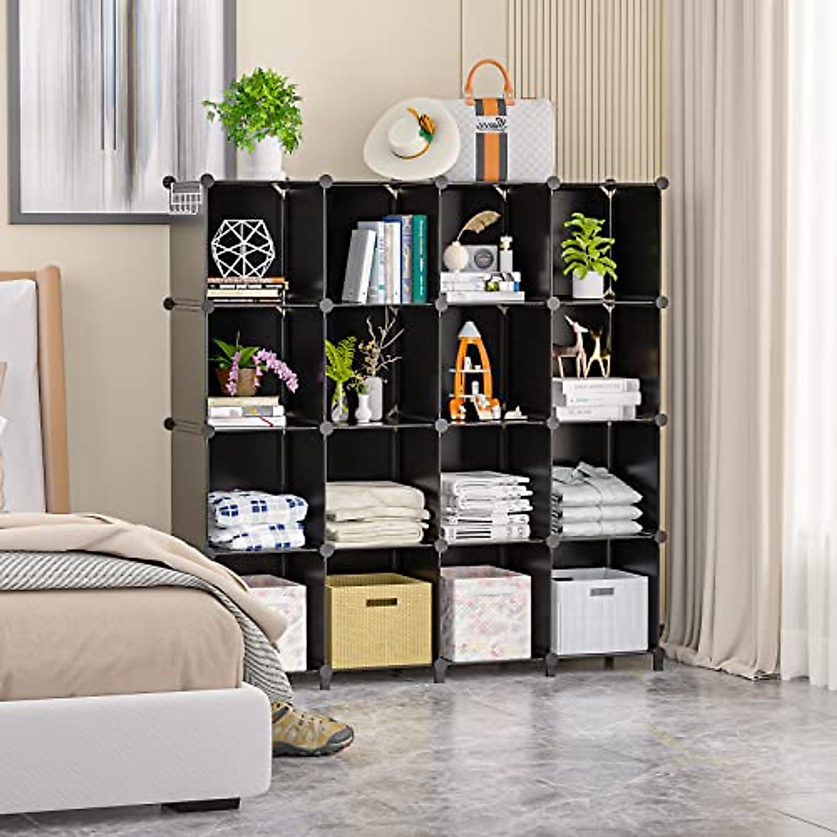 Neprock 16 Cubby Storage Organizer for Closet, Clothes Storage Organizer,Cube Shelves and Storage Shelves for Clothing with Metal Hammer, Bookshelf for Kids