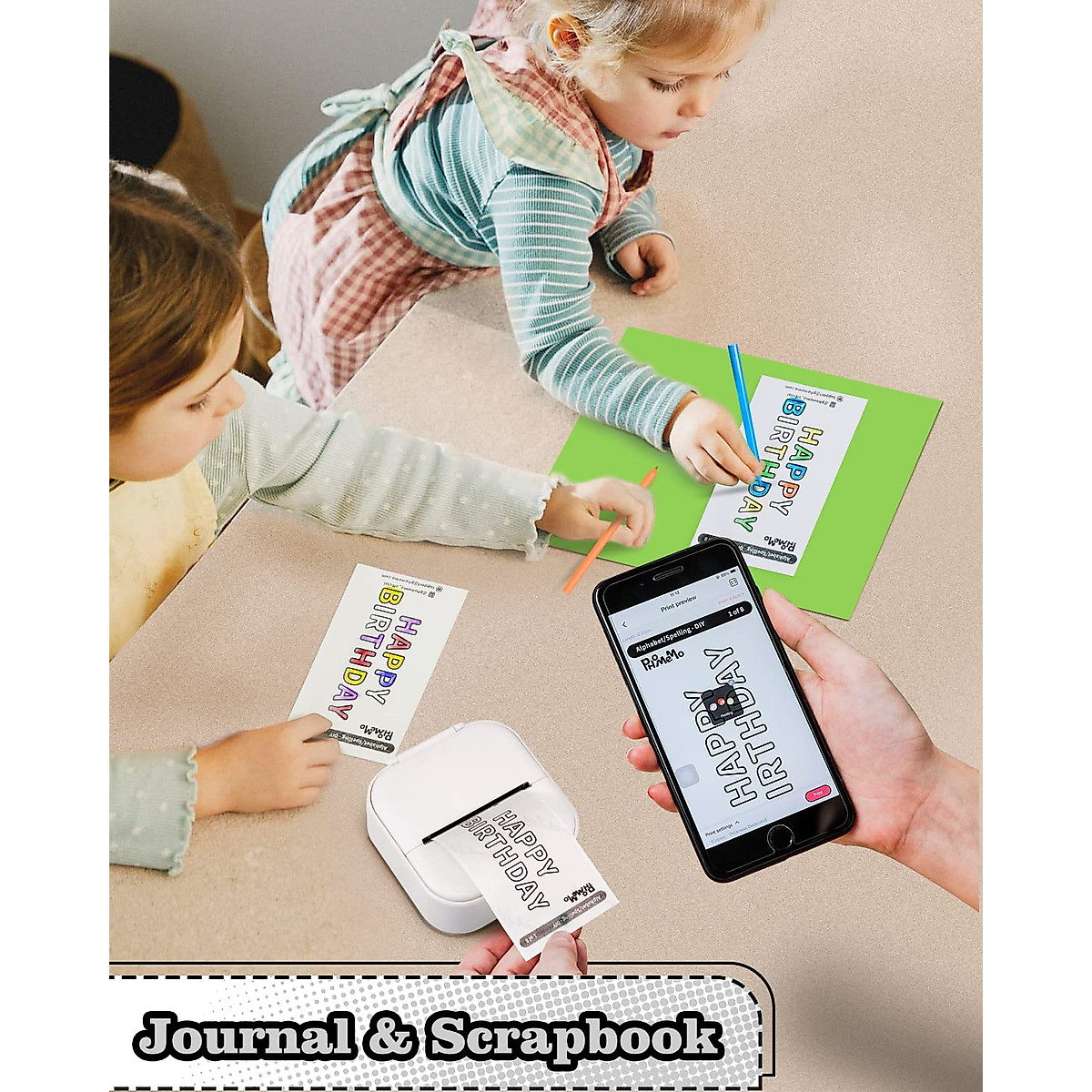 Memoking T02 Small Thermal Printer for Phone, Portable Wireless Note Printer with 3 Rolls Paper for Children’s Day Birthday and Printer Case