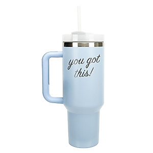 Elanze Designs You Got This! Motivation 40 oz. Stainless Steel, Large Water Bottle Coffee Mug, Spill & Leak Resistant, Thermal Travel Tumbler with Handle, Lid & Straw, Blue