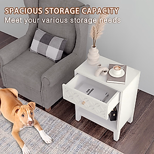 E-SHANHOMY White Nightstand Drawers Modern Side Table for Bedroom,Night Stand End Table with Storage Shelf,Night Tables Wood Nightstand Table Bedroom, 24" H