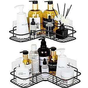 Adhensive Corner Shower Caddy Basket Shelf Storage Organizer No Drilling Traceless Adhensive Shower Accessories Bathtub Rust Proof Stainless Steel Bathroom Shampoo Holder 2 Pack (L Type)