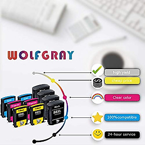 Wolfgray 88XL Ink Cartridge Compatible for HP 88XL 88 XL Ink Cartridge for HP Officejet Pro K5400 K550 K8600 L7480 L7550 L7580 L7590 L7650 L7680 L7750 L7780 Printer(4Black 2Cyan 2Magenta 2Yellow)