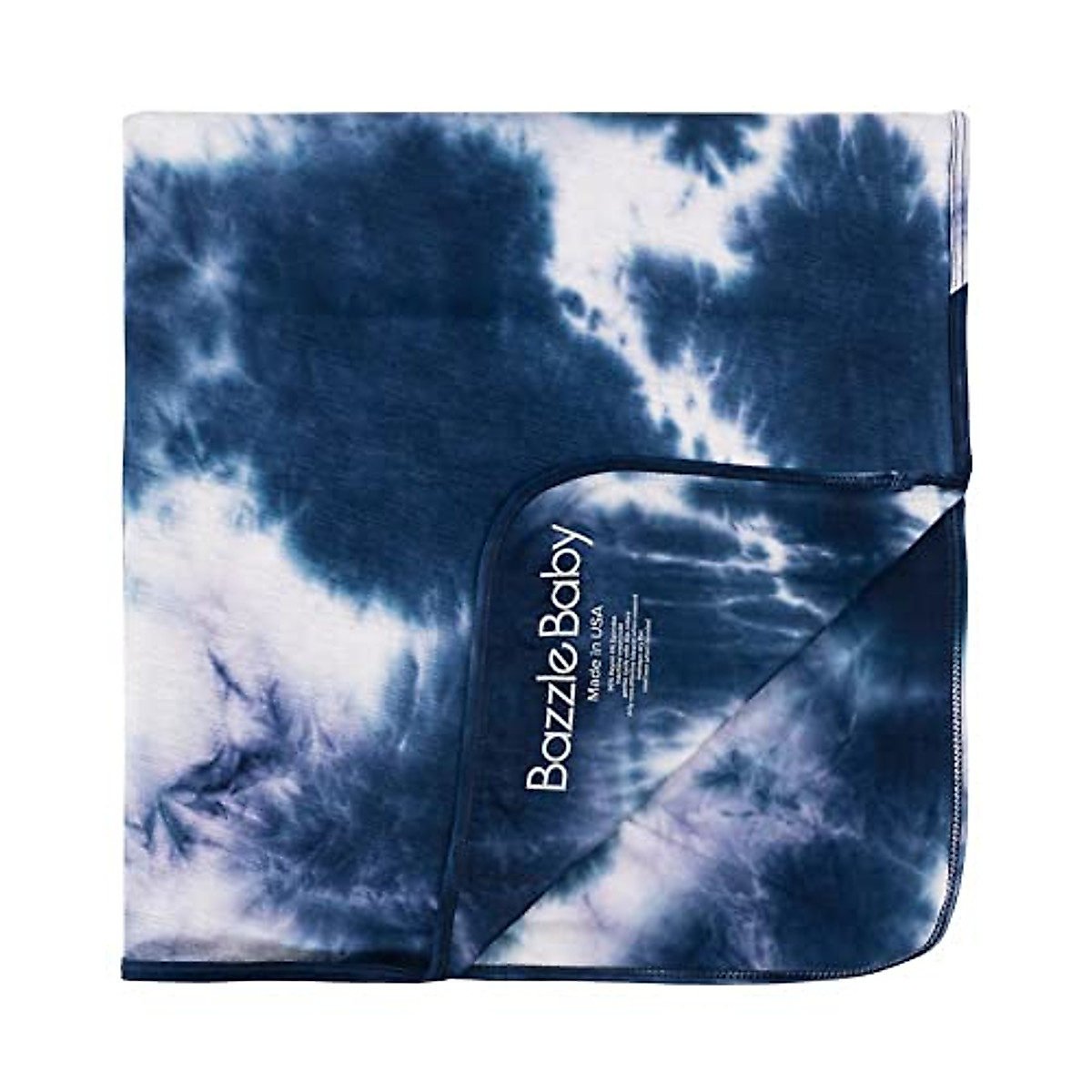 Bazzle Baby Swaddle Blanket and Hat Set, 36 x 36 inch Premium Materials Comfortable for Newborns (Navy Tie-Dye)