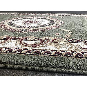 Traditional Door Mat Oriental Aubusson Floral Area Rug Persian Green Burgundy Beige Ivory Black Design 602 (31 Inch X 4 Feet 11 Inch)