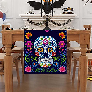 Linen Dia De Los Muertos Table Runner 72 Inches Long Day of The Dead Tablecloth Mexican Fiesta Themed Party Decorations and Supplies for Home Kitchen Dining Room Table