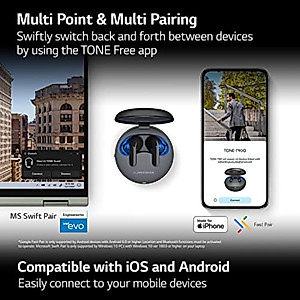 LG TONE Free True Wireless Bluetooth Earbuds T90 - Active Noise Cancelling Earbuds with Dolby Atmos, White, Small