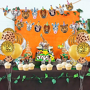 Safari Animals Party Decorations Party Animals Birthday Banner Cake Cupcake Toppers and Balloons for Boys Girls Wild Jungle Animals Birthday Supplies