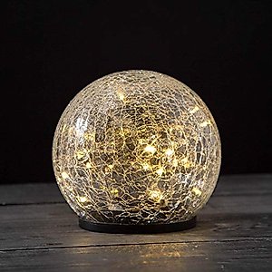LampLust Solar Globe Light Outdoor - 6 Inch Gazing Ball, LED Fairy Lights, Crackle Glass, Waterproof, Dusk to Dawn Timer, Decorative Lighted Orb for Garden Decor or Patio Table - Batteries Included