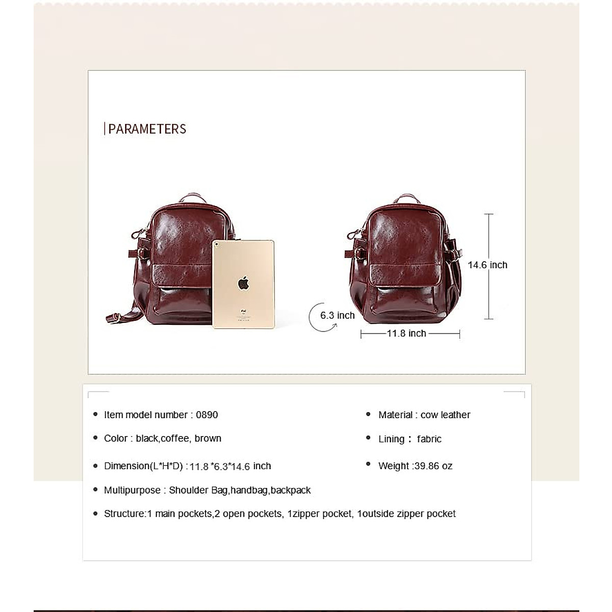 Cute  Purse Backpack for Women Genuine Leather Fashion Multipurpose Design Handbags and Casual Travel Shoulder Bag Medium  (Brown)