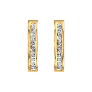 FINEROCK 1/4 Carat Princess Cut Diamond Hoop Earrings in 14K Yellow Gold