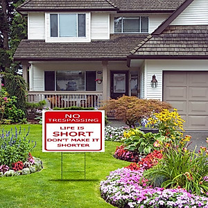 Autravelco No Trespassing Yard Signs with Stakes 12x18 Inch Private Property Video Surveillance Funny Yard Lawn Sign for Rent House Party Decorations Props