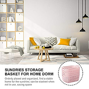 Hemoton 5PCS Sundries Organizer Plastic Storage Basket Storage Bin Cloth Storage for Home Container(Pink)