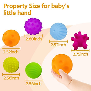 ROHSCE Sensory Balls for Kids 6pcs Textured Multi Ball Set for Toddlers Multicolor and Bright Handing Catching Balls BPA-Free Soft Stress Relief Toys